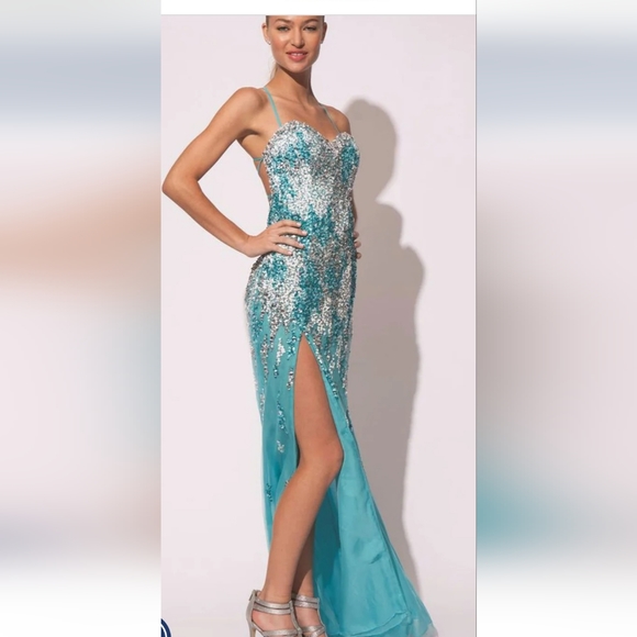 Jovani | Dresses | Nwt Jovani 7383bg Sequined Turquoise Prom Dress ...